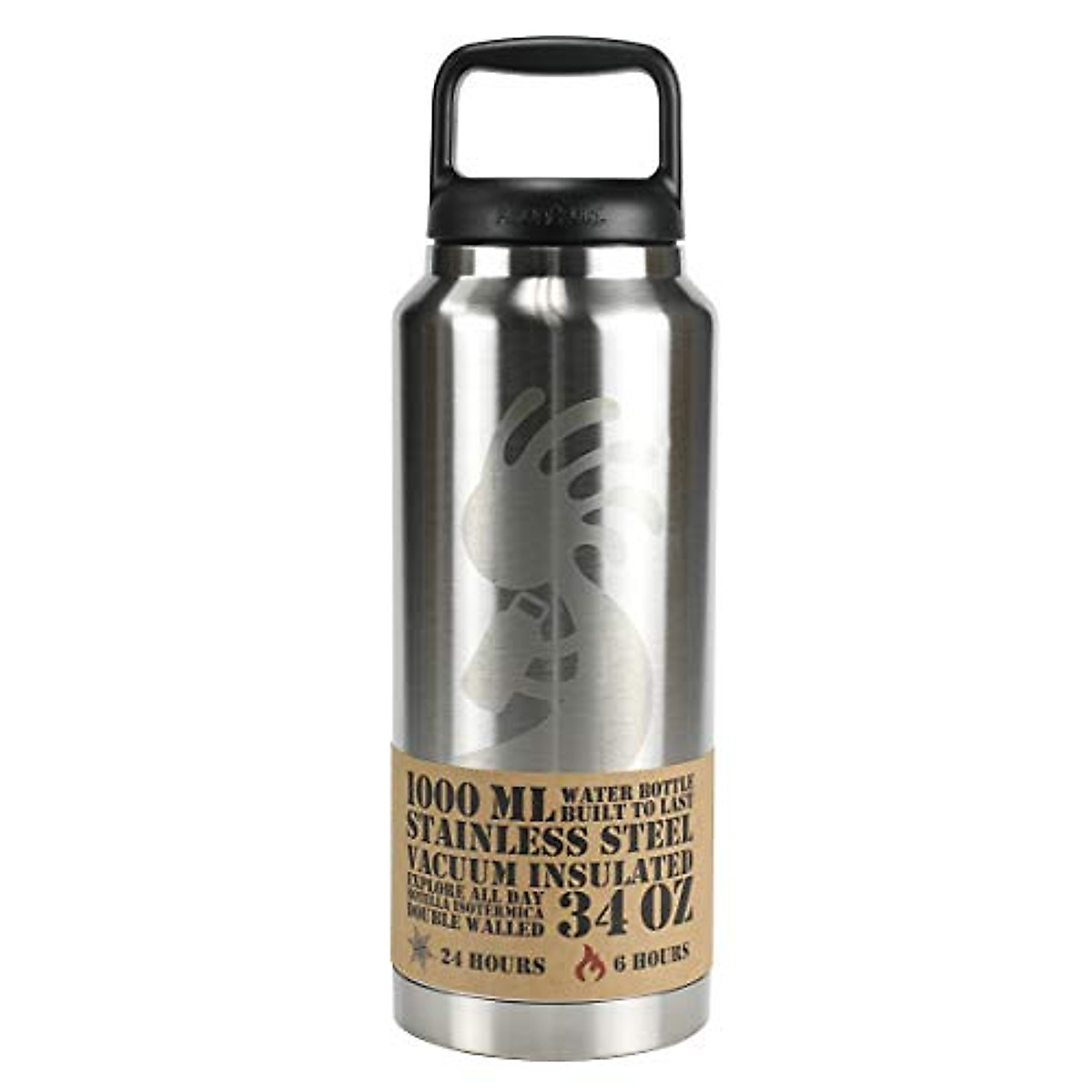 Aquapelli Vacuum Insulated Water Bottle, 34 Ounces, Stainless Steel