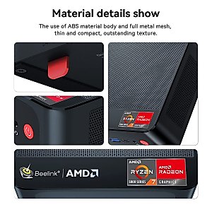 Beelink SER5 Mini PC Ryzen 7 5700U(up to 4.3GHz) Mini Computers 16GB DDR4 500GB NVME SSD Mini Desktop PC, HDMI & USB-C & DP 4K Triple Display, WiFi6-BT5.2, USB3.2 Gen2
