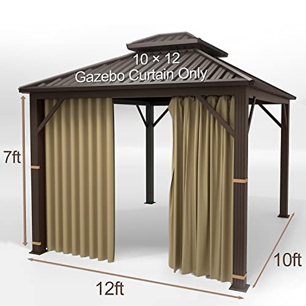 Gazebo Universal Replacement Privacy Curtain – Hugline 10' x 12' Gazebo Side Wall Outdoor Privacy Panel with Zipper (Khaki)
