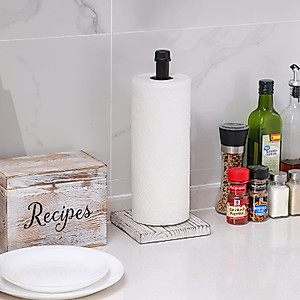 MyGift Industrial Black Metal Pipe Paper Towel Holder Countertop Bathroom Paper Towel Holder Stand with Vintage White Solid Wood Base