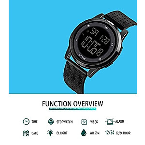 HOK Digital Sport Watch with Stopwatch Alarm Calendar, Waterproof,LED Back Light,Ultra-Thin Wrist Watch for Man and Woman