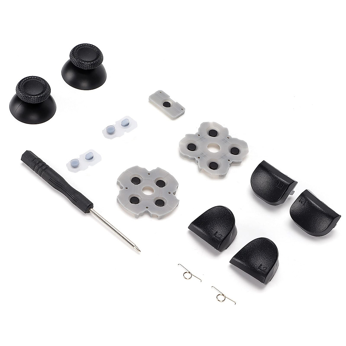 PS5 Controller Replacement Parts Kit for PS5 Handle Conductive Rubber Pad Rocker + 3D Plastic Cap + L12 Replacement Buttons Set Repair Kit