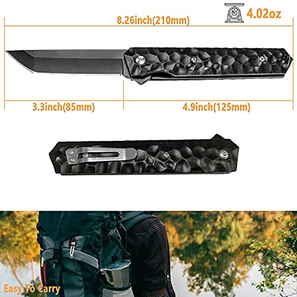 URiver Pocket Knife,Pocket Survival Knife,Pocket Knife for Camping Hiking,Aluminum Handle,Glass Breaker, With Pocket clip,Material