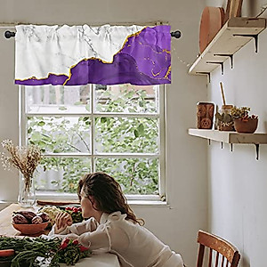 COLCE Valances for Windows Wild Marble Pattern Gold Purple White Ombre Curtain Valance for Kitchen Basement Window Curtain Decorative Rod Pocket Short Winow Valance Curtains 54" W x 18" L