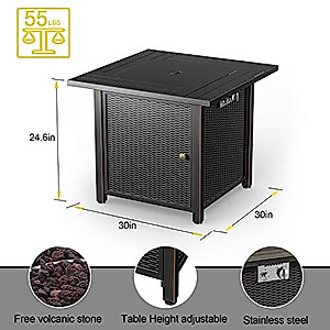 BLUBERY 30" Propane Fire Pit,50,000 BTU Outdoor Fire Pit Table.Wicker Steel Surface,Auto-Ignition,ETL Compliant,Your Garden Warm Companion.