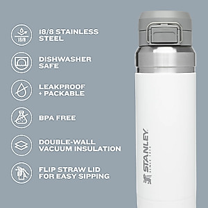 STANLEY Quick Flip GO Water Bottle 36 oz | Push Button Lid | Leakproof and Packable for Travel and Sports | Insulated Stainless Steel | BPA-Free | Rose Quartz