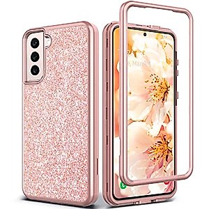 Coolwee Pink Full Protective Case for Galaxy S22 5G Heavy Duty Hybrid 3 in 1 Rugged Shockproof Women Girls for Samsung Galaxy S22 6.1 inch Rose Gold