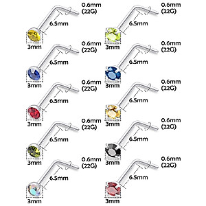 Lsnevsie Nose Rings Studs for Women 22G 316L Surgical Stainless Steel L Shaped Curved l Silver Opal Hypoallergenic Nose Stud Ring Body Piercing Jewelry for Men Diamond CZ 3mm