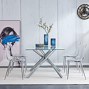 Maotifeys 63" Modern Glass Dining Table for 6 4,Kitchen Table Rectangle Tempered Glass Top Dining Room Table w/Silver X Shape Stainless Steel Pedestal Base,Glass Dinner Table for Kitchen Dining Room