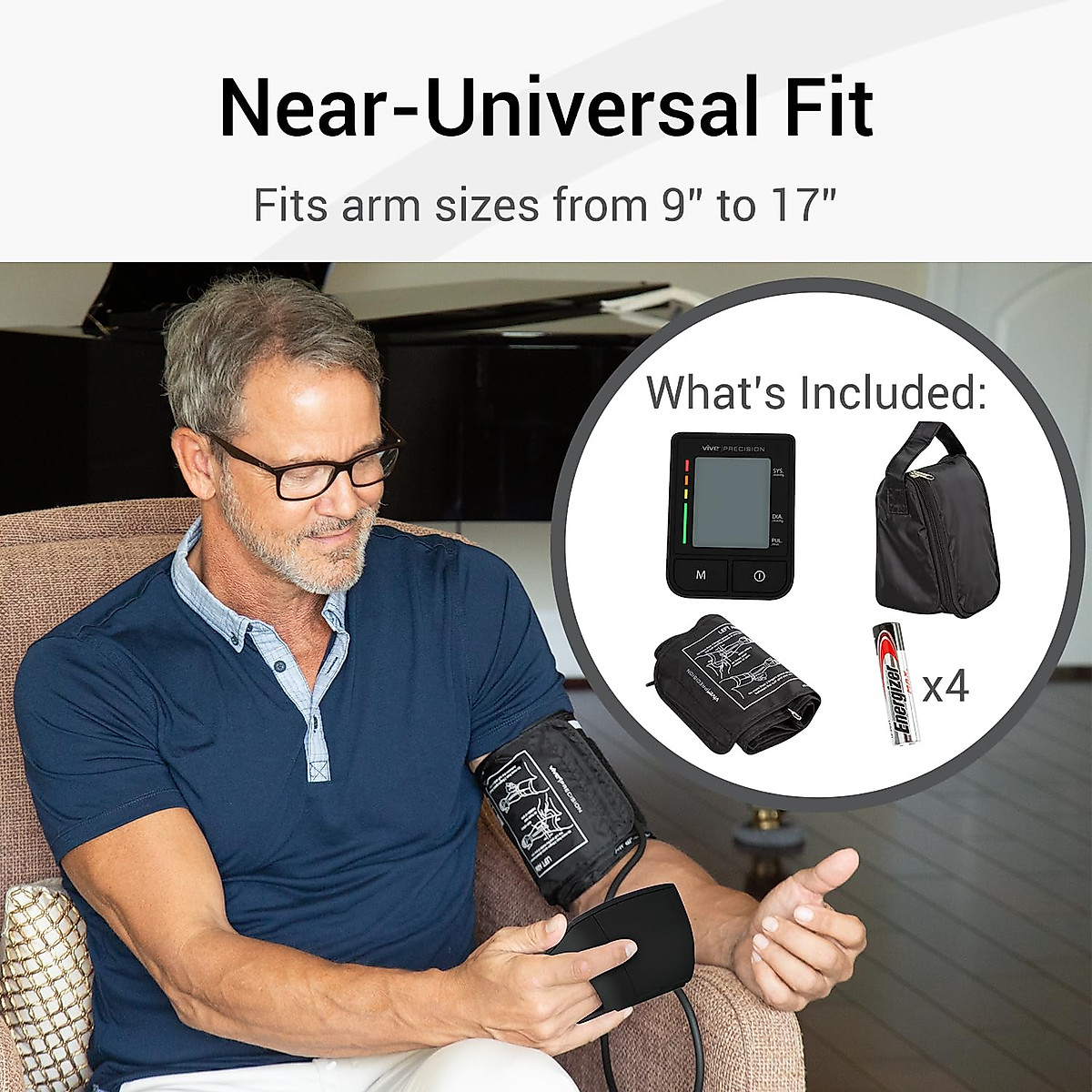 Vive Blood Pressure Machine Monitor & Cuff - Upper Arm BP Automatic Digital Bluetooth Read Out for Blood-Pressure Support System, Sphygmomanometer Heartbeat Detector, at Home High & Low Read-Out