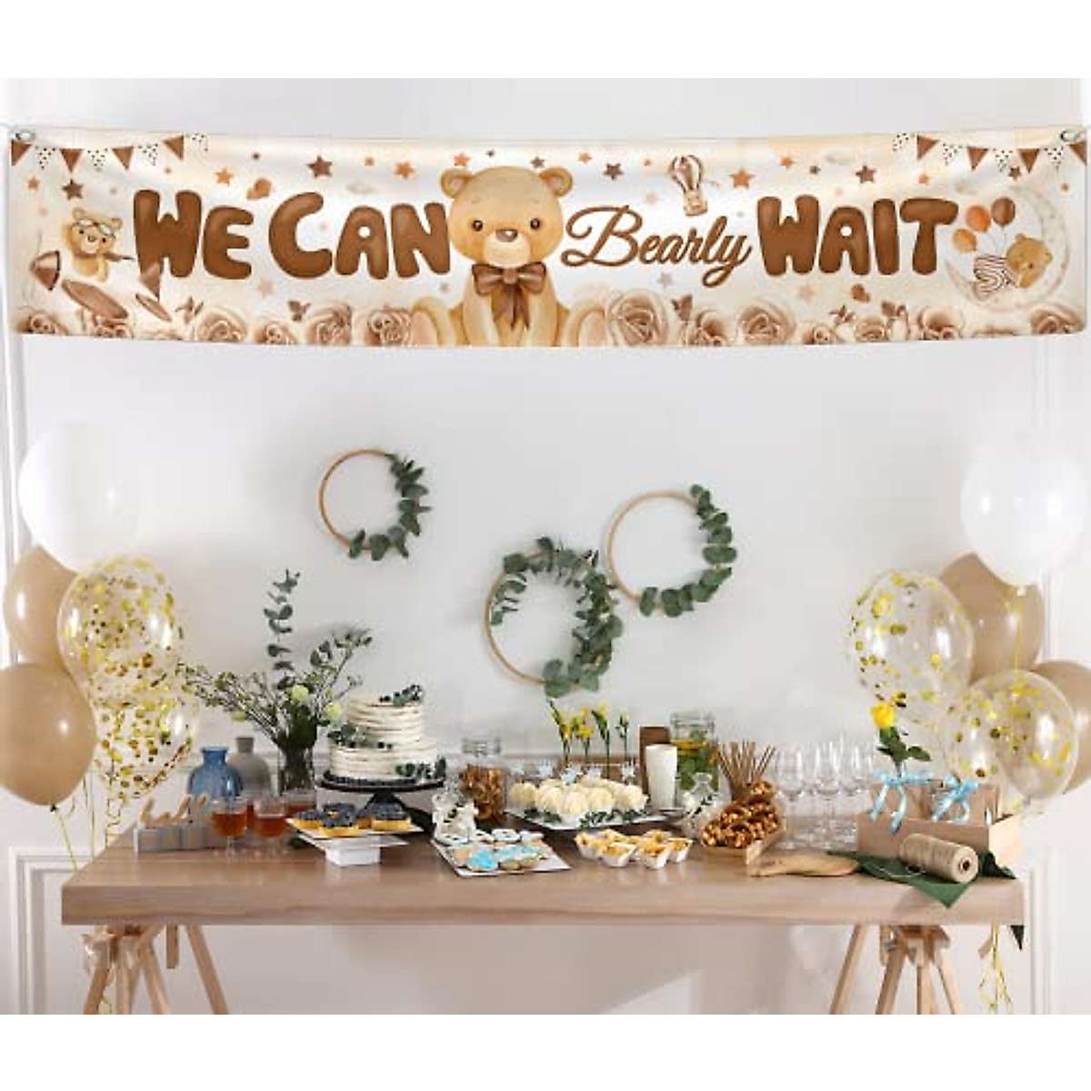 Bear Baby Shower Party Decorations We Can Bearly Wait Banner Neutral Bear Backdrop Gender Reveal Banner Porch Sign for Welcome Baby Party,Gender Neutral Bear Photo Props Supplies Indoor Outdoor
