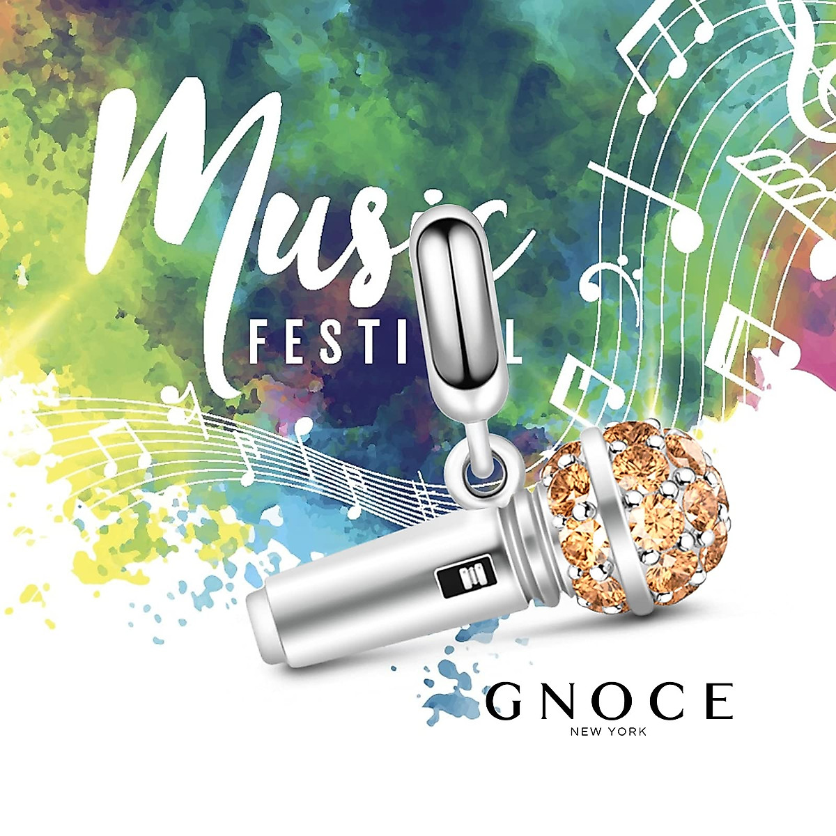 GNOCE Microphone Charm 925 Sterling Silver Singing in Life Mini Microphone with Cubic Zirconia Dangle Charm Pendant for Bracelet/Necklace Jewelry Gift for Women