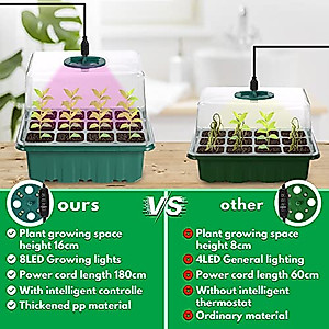 Kirumie Seed Starter Tray with Grow Light, 6Pcs Seed Starter Kit, Seedling Starter Trays with Humidity Domes, Plant Germination Trays with Timing Controller for Greenhouse(12 Cells per Tray)