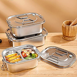 AIYoo 2 Tier Salad Container for Lunch Metal Bento Box 304 Stainless Steel Sandwich Containers Lunch Box With Leakproof Lid and Secure Locks - 1350ML / 46oz for Variety of Foods Snack Container