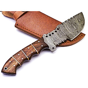 Rare Custom Blood Grooved Damascus Tracker Survival Knife Skinning Knife Hunting Knife Outdoor Knife Camping Knife | Full Tang Handle with Free Genuine Leather Sheath (TR-80)