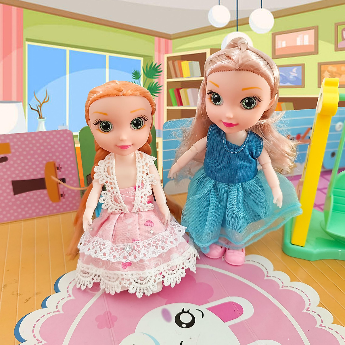 Huang Cheng Toys 6.3" Mini Girl Dolls, Include 10 Sets Handmade Doll Clothes, 5 Sets 6.3" Small Girl Dolls, 5 Pairs of Shoes