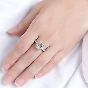 DovEggs Moissanite Engagement Rings for Women Center 3ct 7X9mm G-H-I Color Emerald Cut Moissanite Hidden Halo Engagement Ring Curved Enhancer Guard Wedding Band 14k Gold QUALITY Sterling Silver(7)