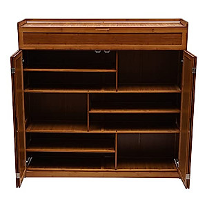 Bamboo 7-Tier Shoe Organizer Cabinet with Folding Door, Compartment Heels Long Boots, Hallway Entryway, Brown, Shoe Storage Cabinet, Shoes Rack Organizer for Bedroom Closet Entryway Living Room