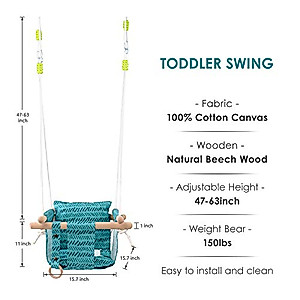 Secure Canvas Baby Swing with Safety Belt, Wooden Hanging Swing Seat Chair - Indoor Outdoor, Baby Hammock Swing for Infant and Toddler (Bright Green)