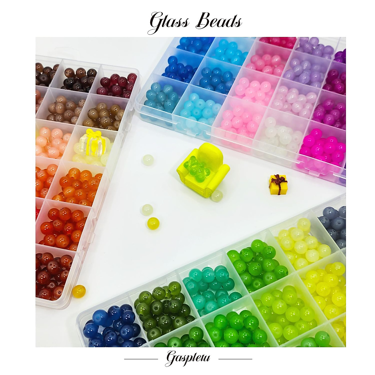 Gaspletu 1800PCS 8mm Glass Beads Bracelet Making Kit, 72 Colors Crystal Beads for Jewelry Making, 3 Box Round Beads Suitable for Beginners