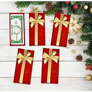 Christmas Cash Card Gift Box Holder Pack of 6 Red Velvet with Gold Bow Holiday Gifts Greeting Cards Present Wrap Rectangle Boxes Money Holders Party Favor Decor for Wedding Xmas Party Decorations