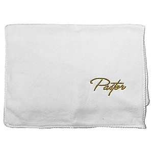 Swanson Christian Products Embroidered Hand Towels - 'Pastor' - Gifts for Pastor, Clergy, & Ministers - Pastor Towel - White w/Gold Lettering