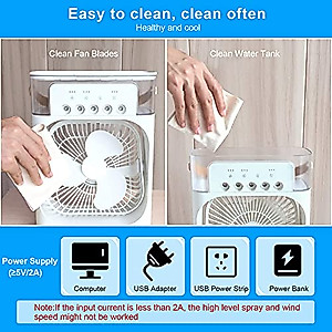 Portable Air Conditioner Fan,Personal Mini Small Evaporative Air Cooler with AC adapter,Desktop Cool Humidifier with 7 Colors LED Light,1/2/3 H Timer,3 Speeds & 3 Spray for Room Office Home Travel
