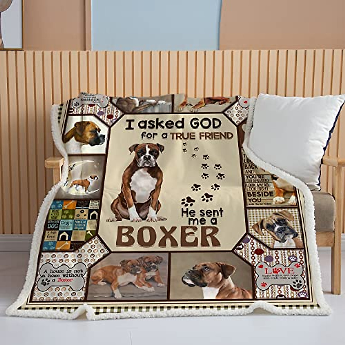 Bedmust Boxer Blankets for Medium Dog Gifts for Women Warm Lightweight Sherpa Best Friend Boxer Dog Ornament Blanket for Bed Couch Sofa (50X60 inches)