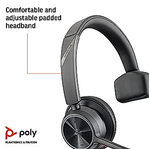 Poly (Plantronics + Polycom) Voyager 4310 UC Wireless Headset (Plantronics)-Single-Ear Headset w/Mic-Connect to PC/Mac via USB-A Bluetooth Adapter,Cell Phone via Bluetooth,Black,218470-02