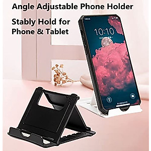 JUSDIQIR Cell Phone Stand for Desk Mobile Phone Holders Desktop Tablet Stand, Foldable Phone Dock Universal Adjustable Tablet Stand for Desk Compatible with Cell Phone Support (Black)