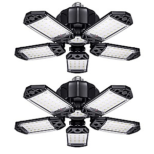 ORIA LED Garage Lights, LED Garage Ceiling Light, 120W Ultra Bright LED Shop Light with 5 Adjustable Panels,10000LM 6000K E26/27 Garage Light for Garages, Warehouses, Workshops, Basements, 2 Pack
