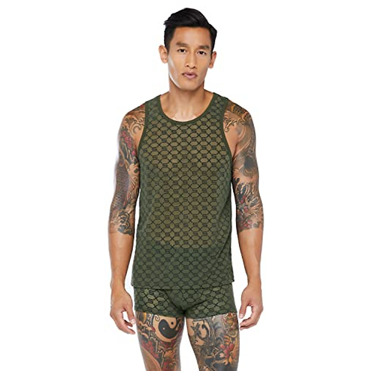 Savage X, Men's Flocked Monogram Tank, Deep Forest Green, M