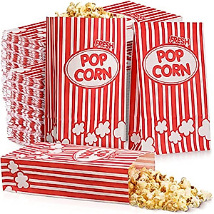 Popcorn Bags Paper Bags Grease Resistant Popcorn Container Single Serving 2 oz Paper Sleeves Red/white Leak Proof Flat Bottom for Movie Theme Party Supplies Retro Carnivals Fundraisers (300 Pcs)