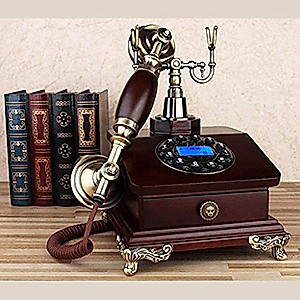 DSDD Retro Phone,Antique Style Telephone with Wood and Metal Body, Functional Rotary dial and Socket Red Telephone,Office,Hotel