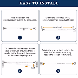 Tension Shower Curtain Rod 51-126 Inch, Dual-End Adjustable Shower Curtain Rod, No-Drill Carbon Steel Rust-Resistant Spring Rod, Long Rod for Bathroom Window Patio, Easy Install 1.26-Inch Diameter