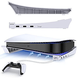 FASTSNAIL Horizontal Stand for PS5 with 4 USB Extension, Cabinet Console Laydown Holder with Charging Data USB Hub, Accessories Stand Compaitble with Playstation 5 Disc & Digital Edition Console