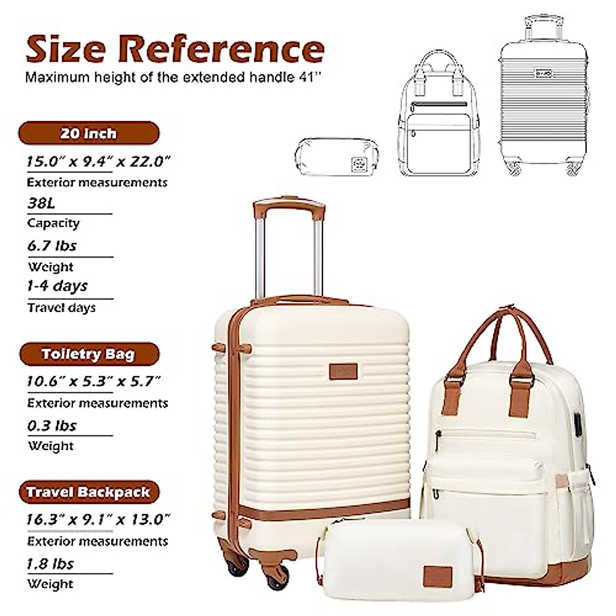 Coolife Suitcase Set 3 Piece Luggage Set Carry On Travel Luggage TSA Lock Spinner Wheels Hardshell Lightweight Luggage Set(Navy, 3 piece set (BP/TB/20))