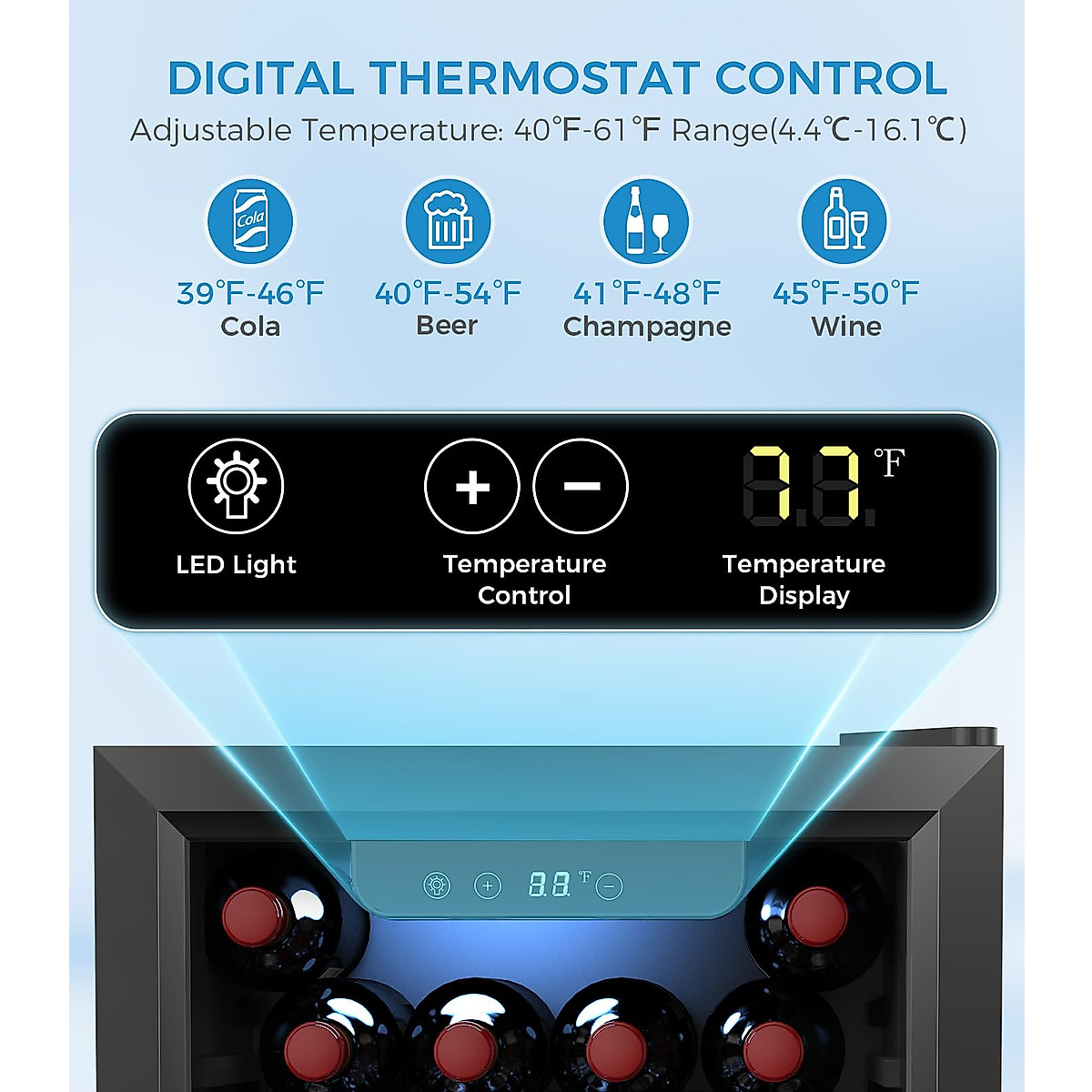 Joy Pebble Beverage Refrigerator and Cooler,1.7 Cu.ft,68 Can Mini Fridge Clear Glass Door for Wine Soda Beer,16 Bottle Wine Cooler with Touch Screen Adjustable Shelves for Home Bar Office,Black