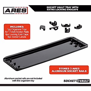 ARES 60142 - SOCKET VAULT 3-Piece 17.5-Inch Socket Rail Organizer Tray – Reinforced Plastic Tray Locks 3 17-Inch Aluminum Rails in Place – Includes 6 Locking End Caps for ARES Aluminum Socket Rails