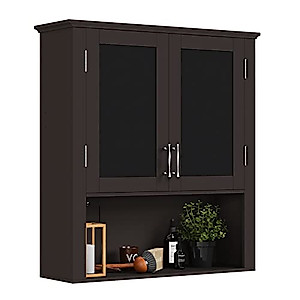 VIVIJASON Wall Mounted Bathroom Cabinet, Over The Toilet Space Saver Storage Cabinet, Medicine Wall Cabinet Storage Organizer, Cottage Collection Wall Cabinet with 2 Doors & Adjustable Shelf, Espresso