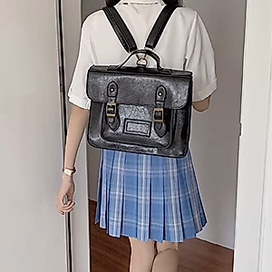 CUSALBOY Wednesday Aesthetic Backpack For Teens Y2K Gothic Preppy Backpack Japanese Leather Book Bag Wensday Backpack (black)