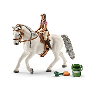 Schleich Horse Club Lipizzaner Mare Horse and Rider Figurine Playset - Realistic Rider and Horse with Feed Bucket, Saddle, and More, Playtime Fun for Boys and Girls, Gift for Kids Age 5+