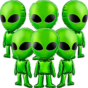 6 Pcs Large Alien Balloons Green Inflatable Alien Prop Space Alien Birthday Party Supplies for Alien Party Halloween Party Backdrop Home Decorations 31.5 Inch