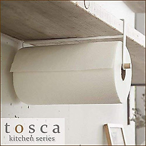 YAMAZAKI Home Under Shelf Paper Towel Holder-Cabinet Rack for Kitchen | Steel + Wood | Undershelf Solution, One Size, White