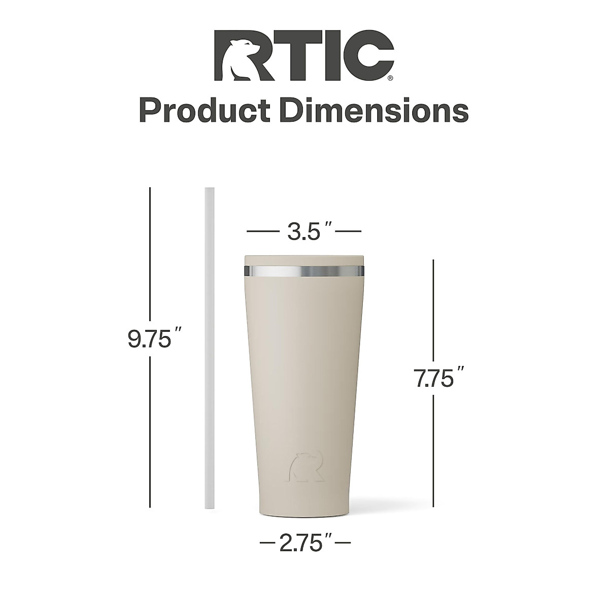 RTIC 20oz Everyday Tumbler Insulated Stainless Steel Portable Travel Coffee Cup with Straw, Spill-Resistant Lid, BPA-Free, Hot and Cold Drink, Ceramic Lining, Beach