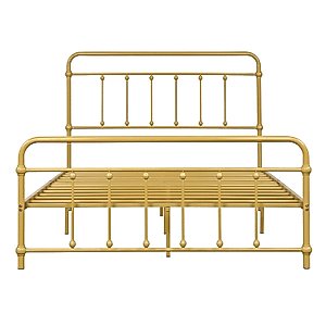 Full Size Metal Platform Bed with Vintage Headboard and Footboard Sturdy Premium Steel Slat Support No Box Spring Needed, Textured Yellow