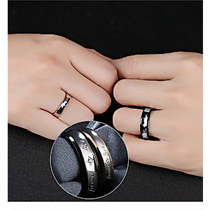 PAURO Couple's Stainless Steel Jewelry Foever Love Retro Engagement Wedding Band Promise Ring with Zirconia Women Size 7