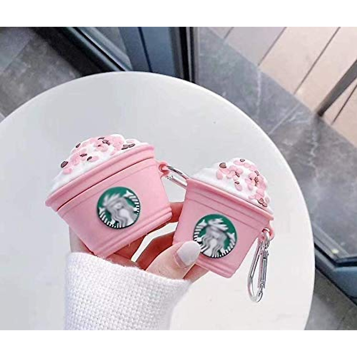 AirPods 2 & 1 Case Cover, 3D Cute Cartoon Kawaii Pink Drink Cup Keychain Design case, Charging Holster for Boys and Girls
