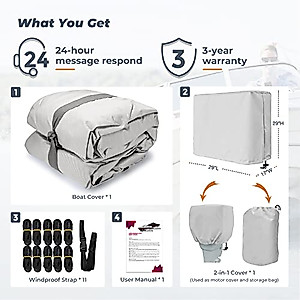 RVMasking 800D 100% Waterproof Boat Cover for V-Hull Runabouts and Bass Boats (16'-18.5'L by up to 98" W, Gray)