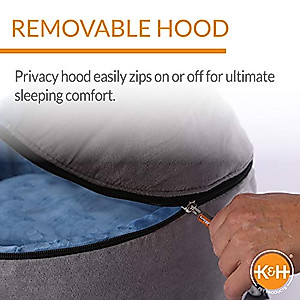 K&H Pet Products Self-Warming Kitty Bed Hooded Pet Bed for Cats or Dogs Blue/Gray Large 20 Inches
